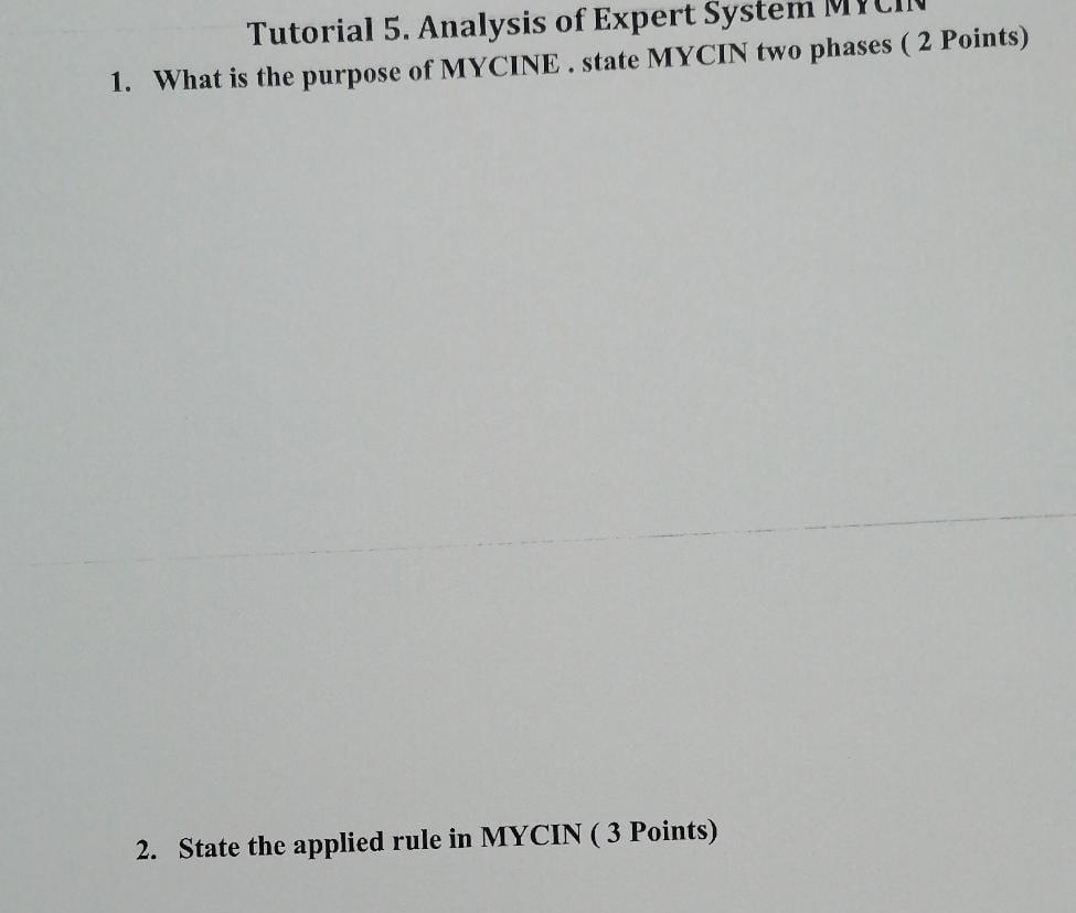Solved Tutorial 4: Expert system characteristics and | Chegg.com