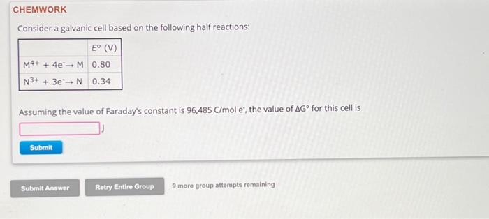 Solved CHEMWORK Consider a galvanic cell based on the | Chegg.com