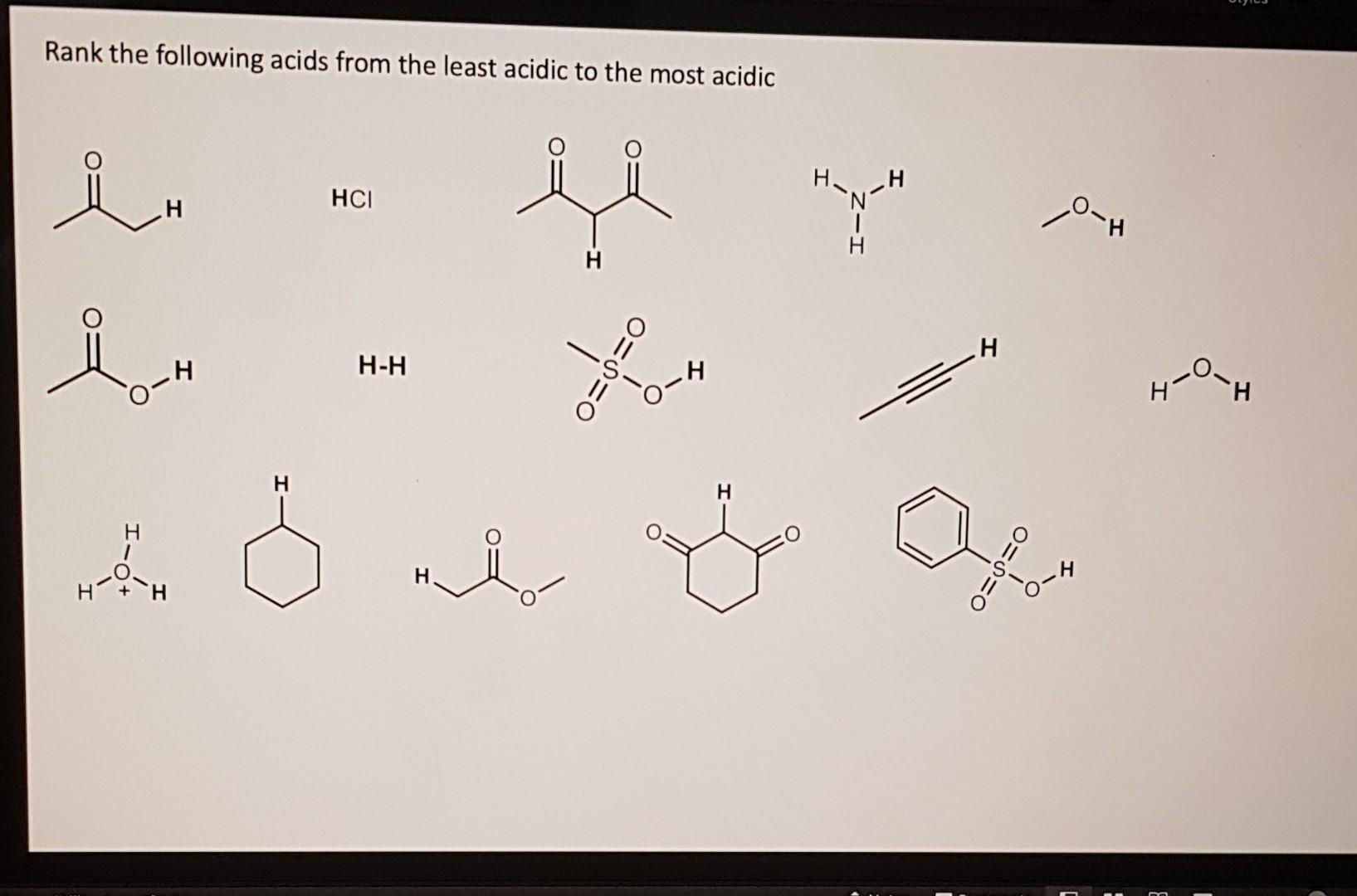 Solved Rank the following acids from the least acidic to the | Chegg.com