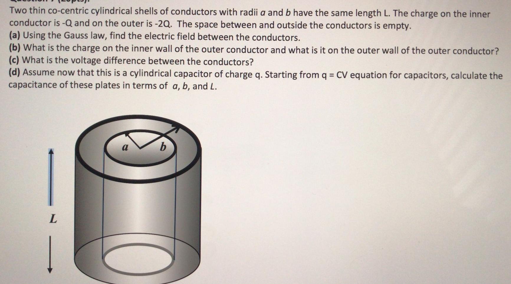 Solved Two thin co-centric cylindrical shells of conductors | Chegg.com