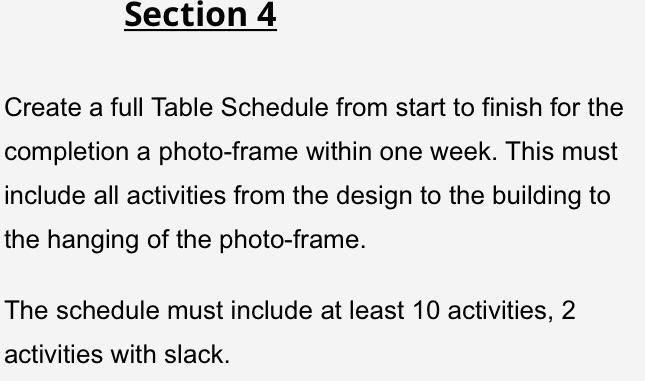 Solved Section 4 Create a full Table Schedule from start to | Chegg.com