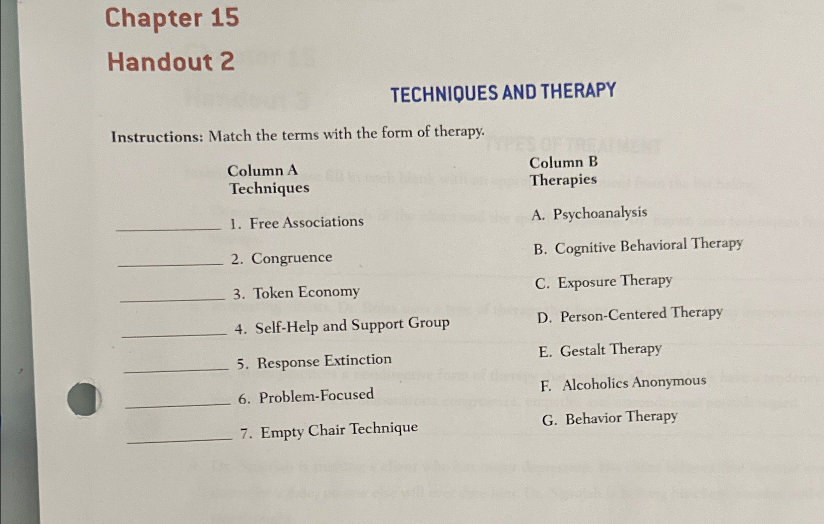 Solved Chapter 15 ﻿Handout 2TECHNIQUES AND | Chegg.com