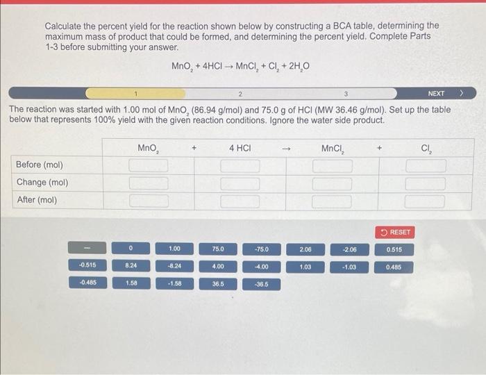 Solved Calculate The Percent Yield For The Reaction Shown