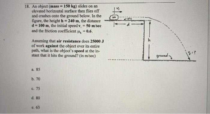 Solved m 18. An object (mass = 150 kg) slides on an elevated | Chegg.com