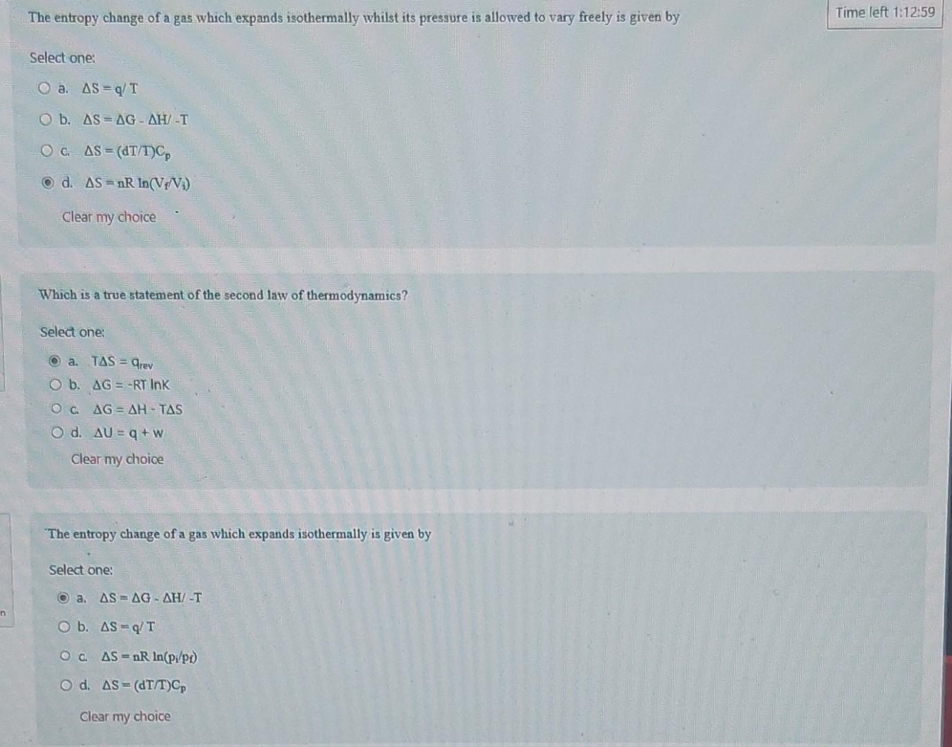 Solved The entropy change of a gas which expands | Chegg.com