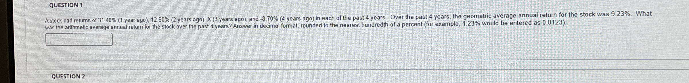 Solved QUESTION 1 ﻿was the arithmetic average annual return | Chegg.com