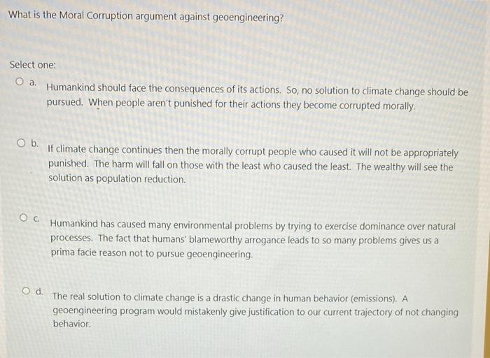 What is the Moral Corruption argument against | Chegg.com