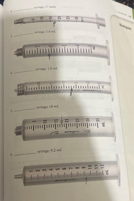 Solved syringe; 17 semits Qup syringe; 1.8 mL 3. syringe; | Chegg.com