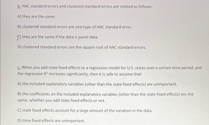Solved b. HAC standard errors and clustered standard errors | Chegg.com