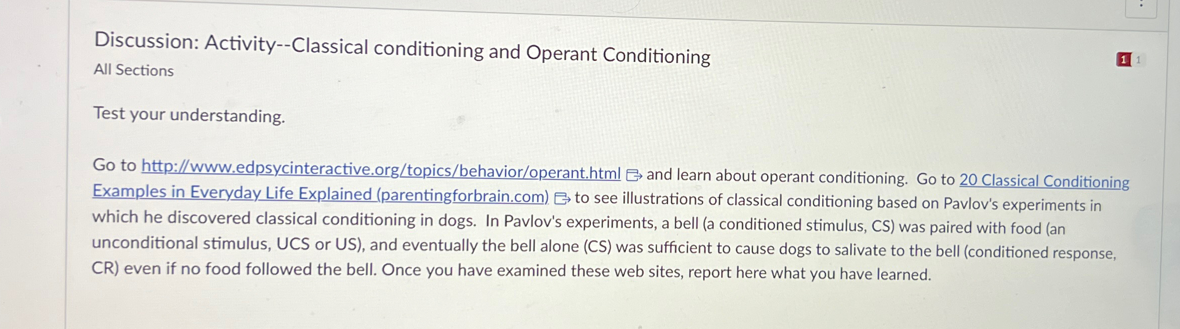 Solved Discussion: Activity--Classical conditioning and | Chegg.com