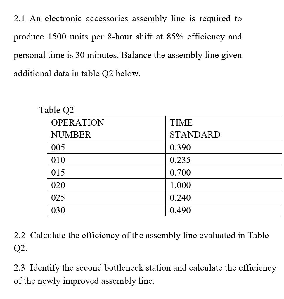 Solved 2.1 An electronic accessories assembly line is | Chegg.com