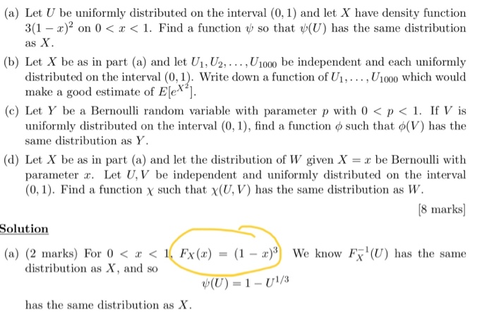 Solved Let U be uniformly distributed on the interval (0, 1) | Chegg.com