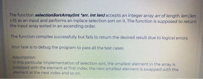 Solved The Function Selection Sortarrayint Arr Int Len 8707