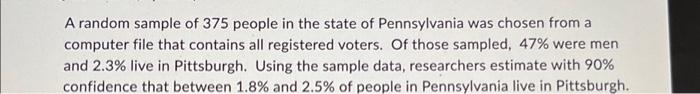 Solved A random sample of 375 people in the state of | Chegg.com