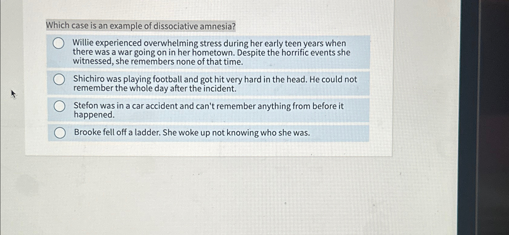 Solved Which case is an example of dissociative | Chegg.com