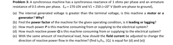 Solved Problem 3: A synchronous machine has a synchronous | Chegg.com