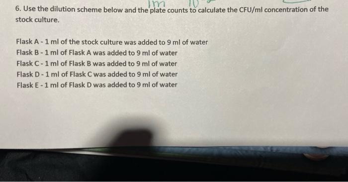 Solved 6. Use the dilution scheme below and the plate counts | Chegg.com