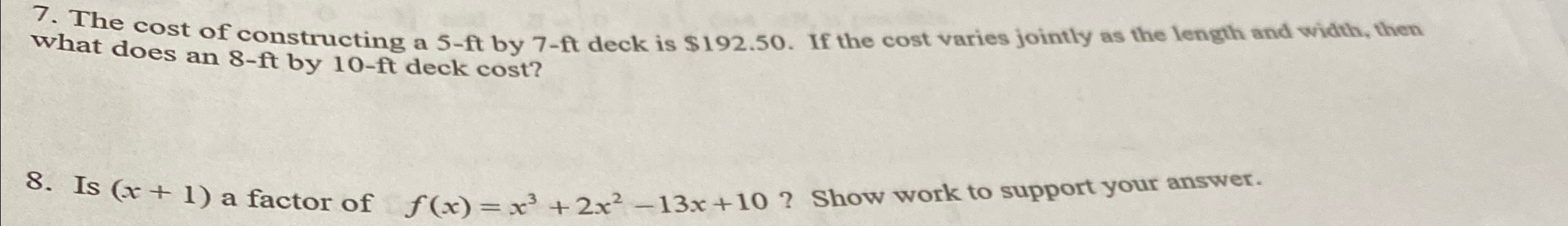 Solved The cost of constructing a 5-ft ﻿by 7-ft ﻿deck is | Chegg.com