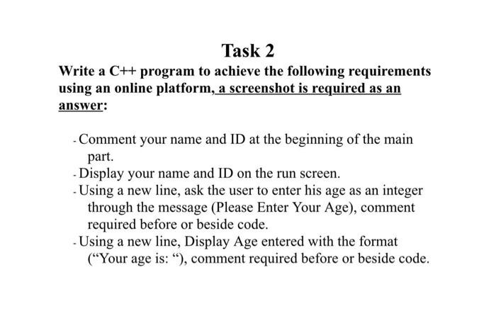 Solved Task 2 Write A C Program To Achieve The Following 