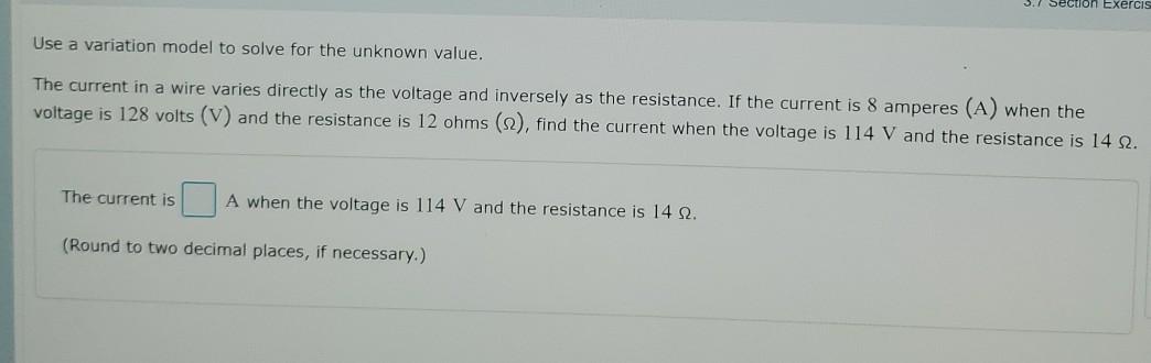 Solved Section Exercis Use a variation model to solve for | Chegg.com