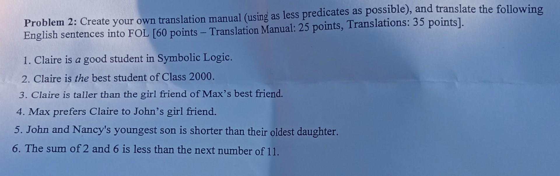 Solved Problem 2: Create your own translation manual (using | Chegg.com
