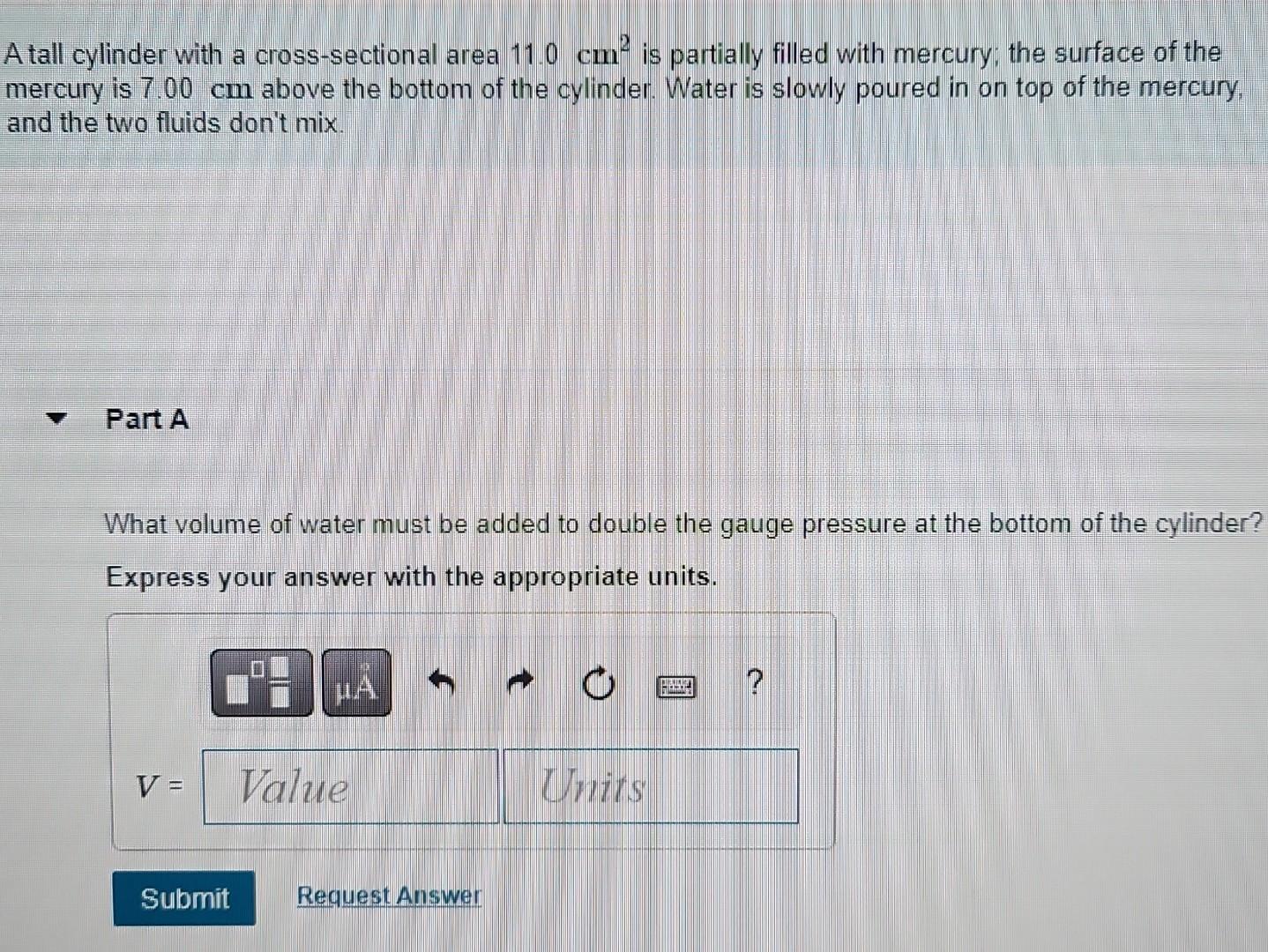 Solved A tall cylinder with a cross-sectional area 11.0 cm2 | Chegg.com