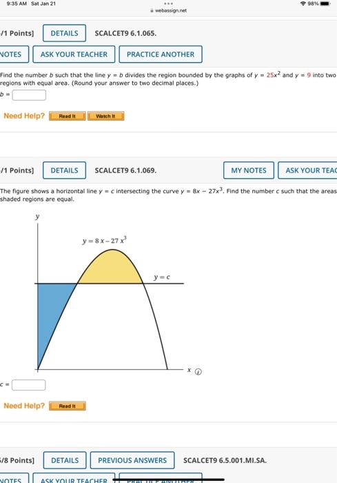 Solved Find the number b such that the line y=b divides the | Chegg.com