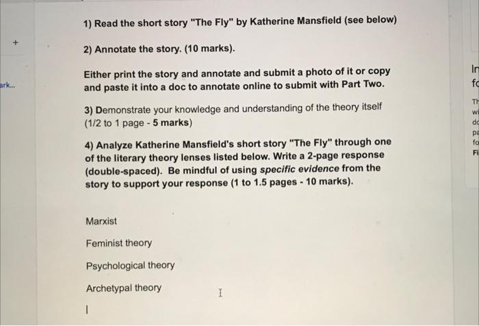 ark... 1) Read the short story "The Fly" by Katherine | Chegg.com