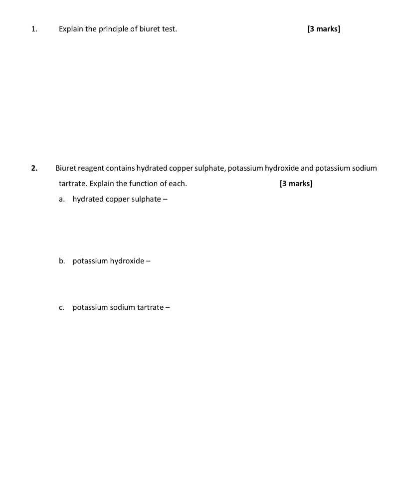 Solved Explain the principle of biuret test.[3 ﻿marks]Biuret | Chegg.com