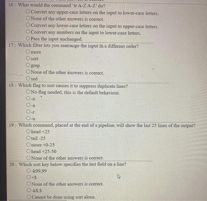 Solved 11: Which flag to sort causes it to ignore case when | Chegg.com