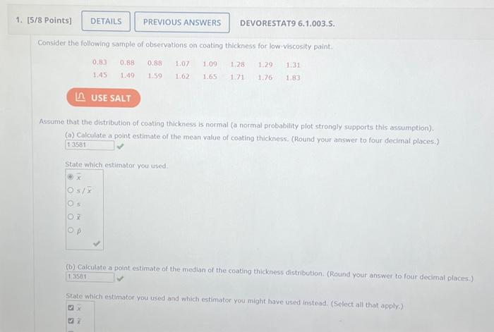 Solved 1. [5/8 Points] DETAILS Consider the following sample | Chegg.com