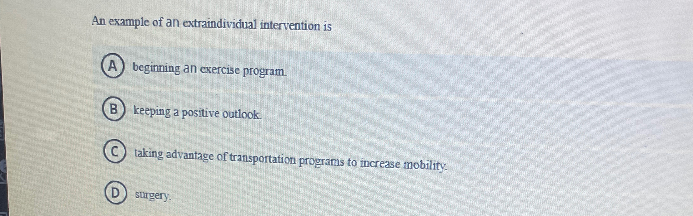 Solved An example of an extraindividual intervention | Chegg.com