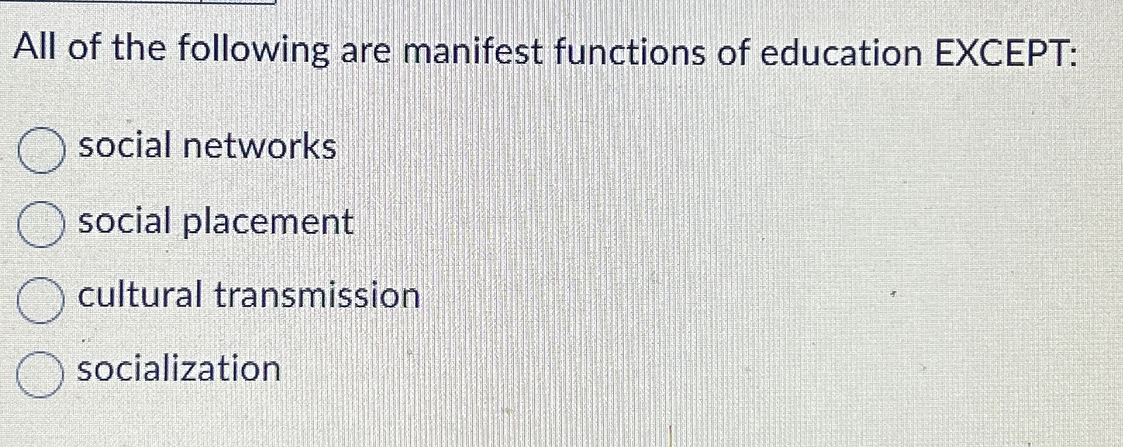 Solved All of the following are manifest functions of | Chegg.com
