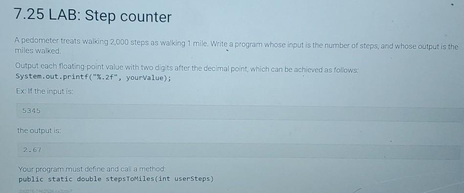 Solved 7.25 LAB: Step counter A pedometer treats walking | Chegg.com
