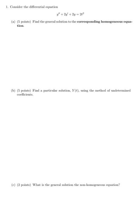 Solved Consider differential equationy'' + 2y' + 2y = | Chegg.com