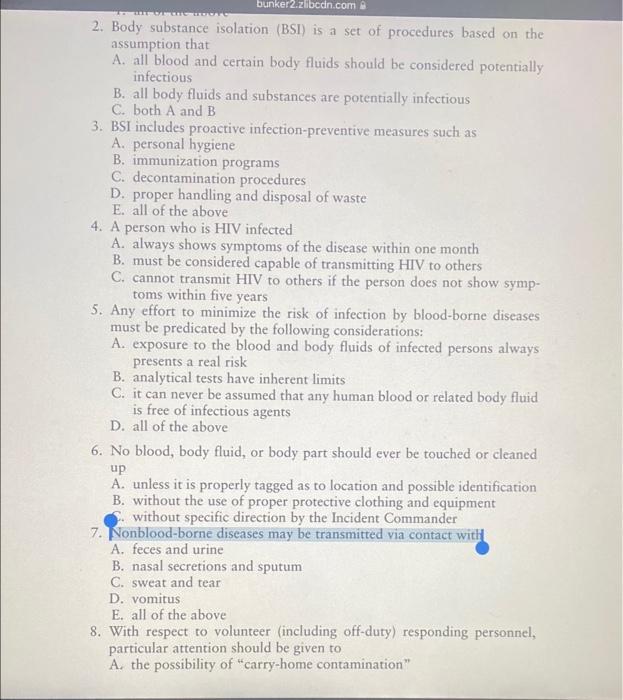 2. Body substance isolation (BSI) is a set of | Chegg.com