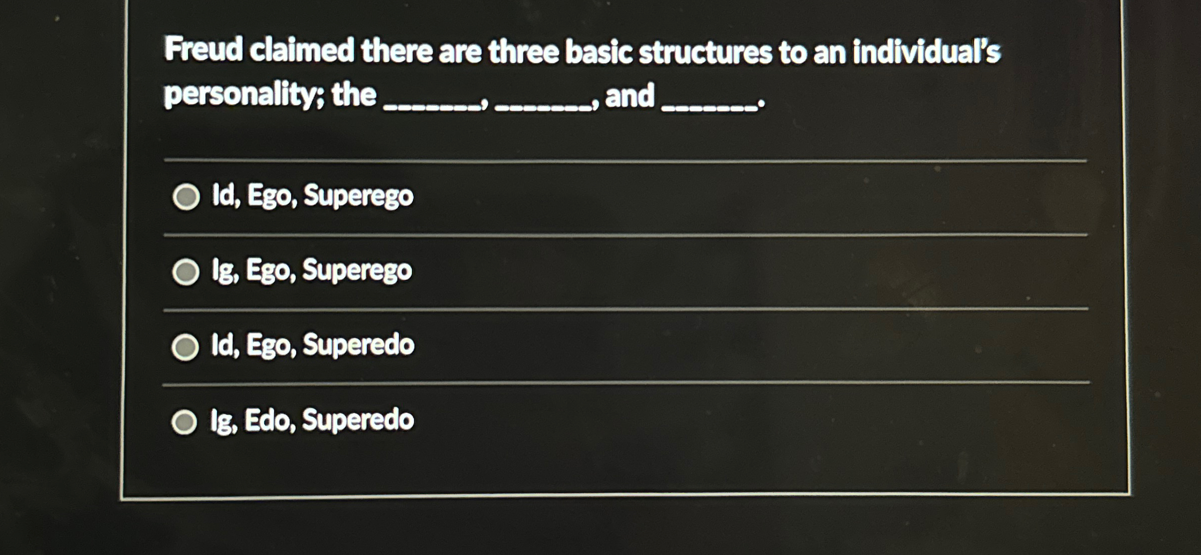 Solved Freud claimed there are three basic structures to an | Chegg.com Solved Freud claimed there are three basic structures to an | Chegg.com