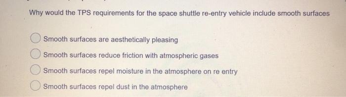 Solved Why would the TPS requirements for the space shuttle | Chegg.com