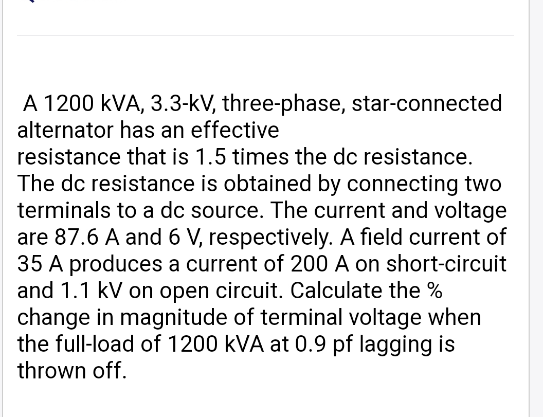 Solved A 1200 ﻿kVA, 3.3-kV, ﻿three-phase, star-connected | Chegg.com