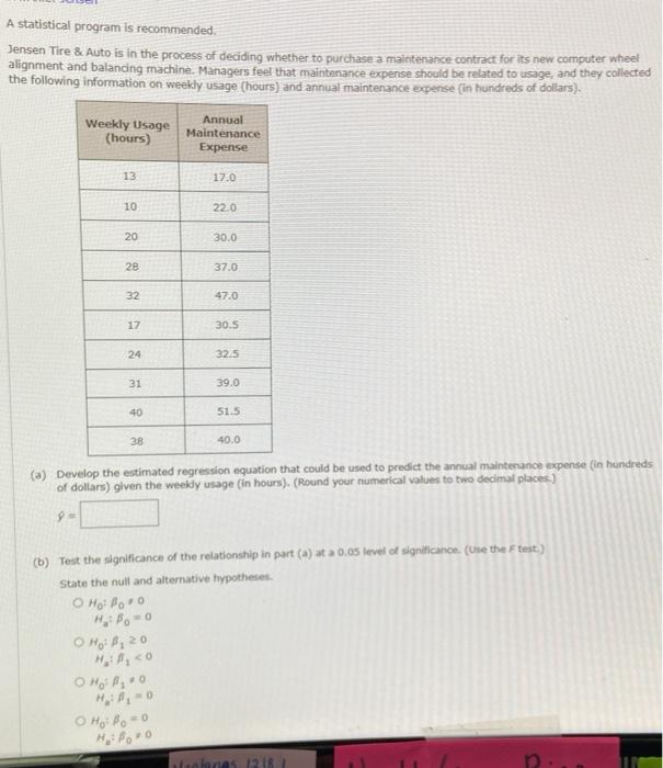 Solved A statistical program is recommended. Jensen Tire & | Chegg.com