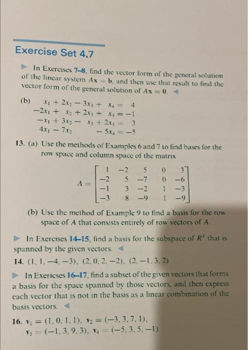Solved Exercise Set 4.7 4 In Exercises 7–8, find the vector | Chegg.com