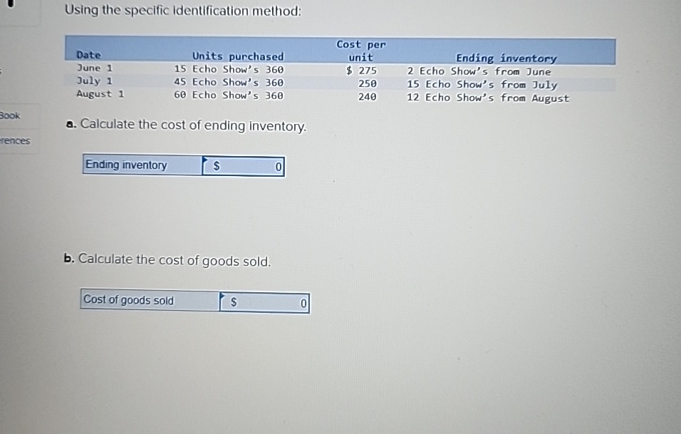 Solved Using the specific identification | Chegg.com