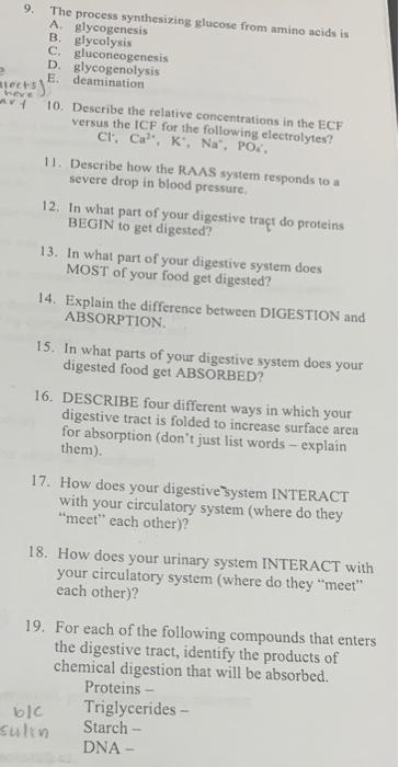 Solved 9. The process synthesizing glucose from amino acids | Chegg.com