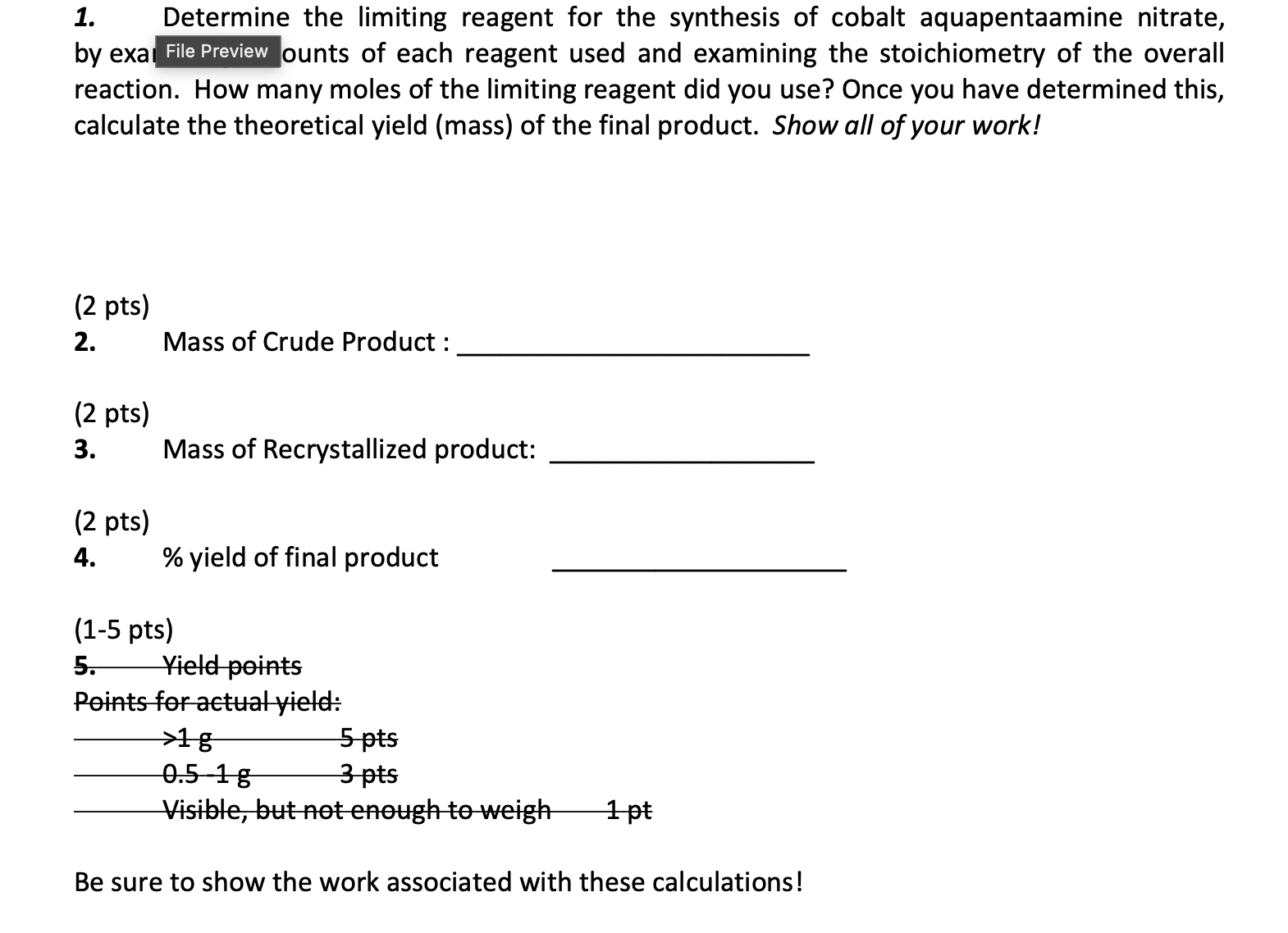 Determine the limiting reagent for the synthesis of | Chegg.com