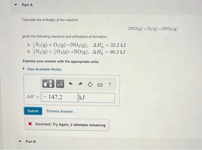 Solved Calculate the enthalpy of the reaction 2NO(g)+O2( | Chegg.com