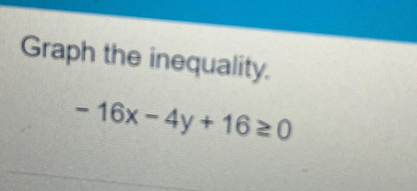 Solved Graph the inequality.-16x-4y+16≥0 | Chegg.com