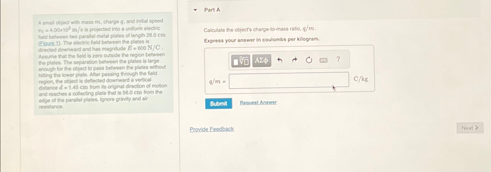 Solved Part A\\nA small object with mass m, charge q, and | Chegg.com