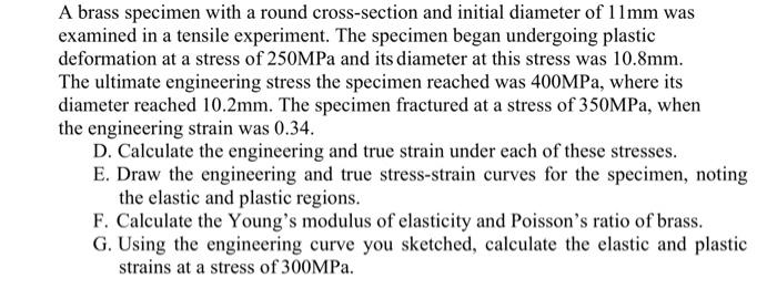 Solved A brass specimen with a round cross-section and | Chegg.com