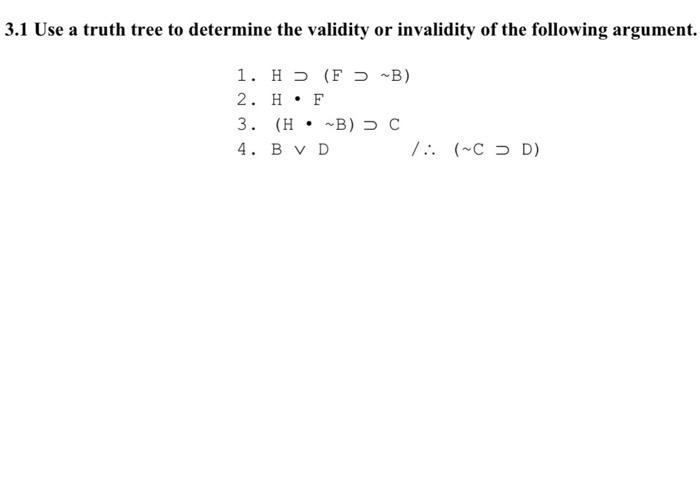 Solved 3.1 Use a truth tree to determine the validity or | Chegg.com