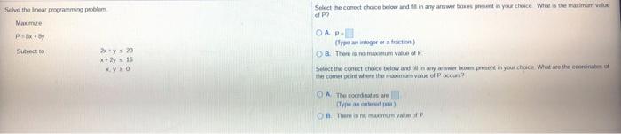 Solved Sove the linear programming problem Select the corect | Chegg.com Solved Sove the linear programming problem Select the corect | Chegg.com